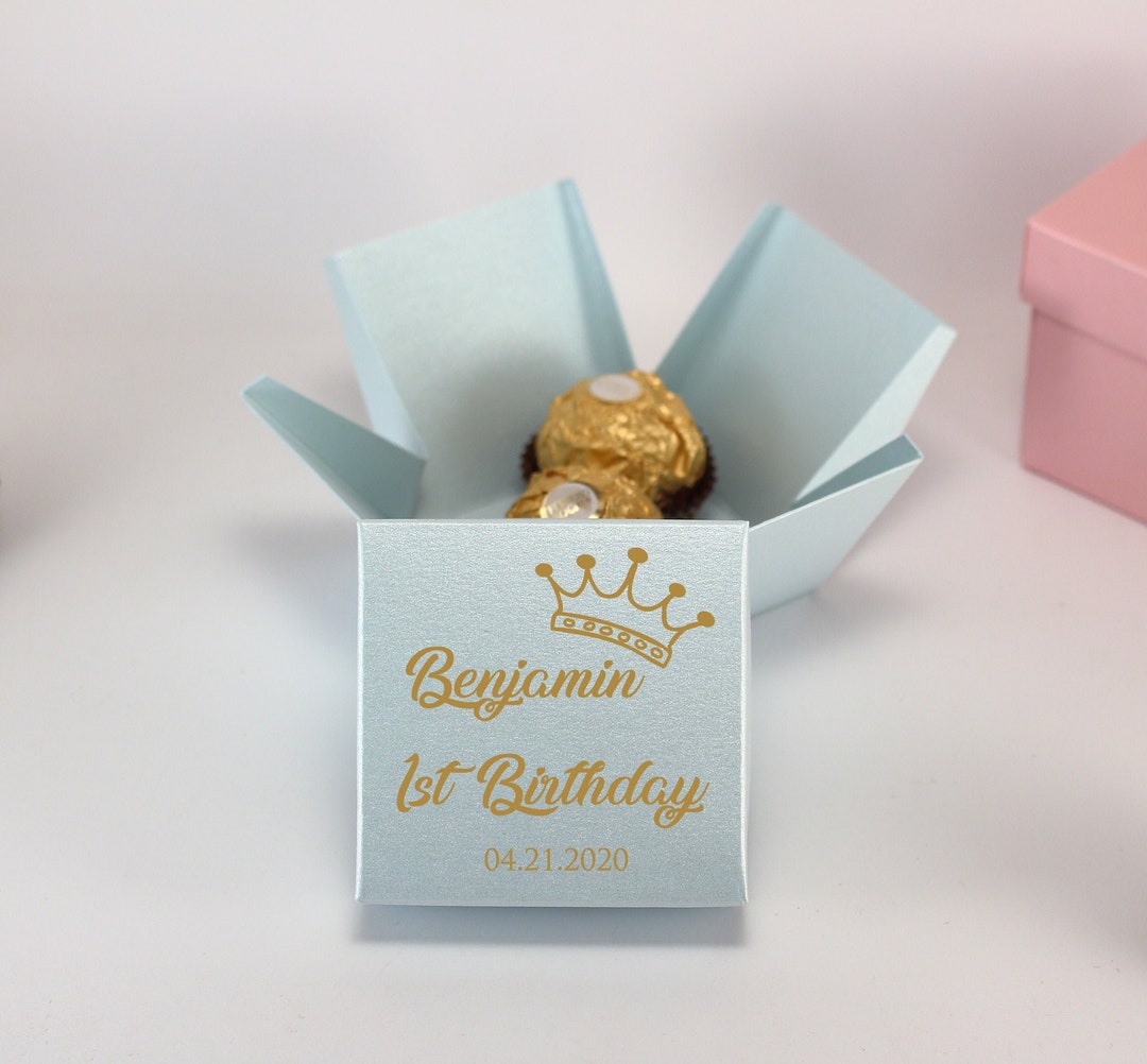 First Birthday Favor Boxes 50 Baby Blue and Gold Gift Boxes With Lids ...