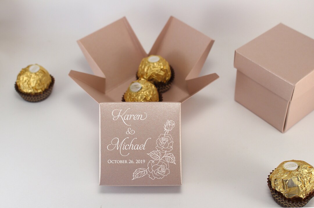 50 Rose Gold Gift Boxes With Lids - Wedding Favor Boxes With Custom ...