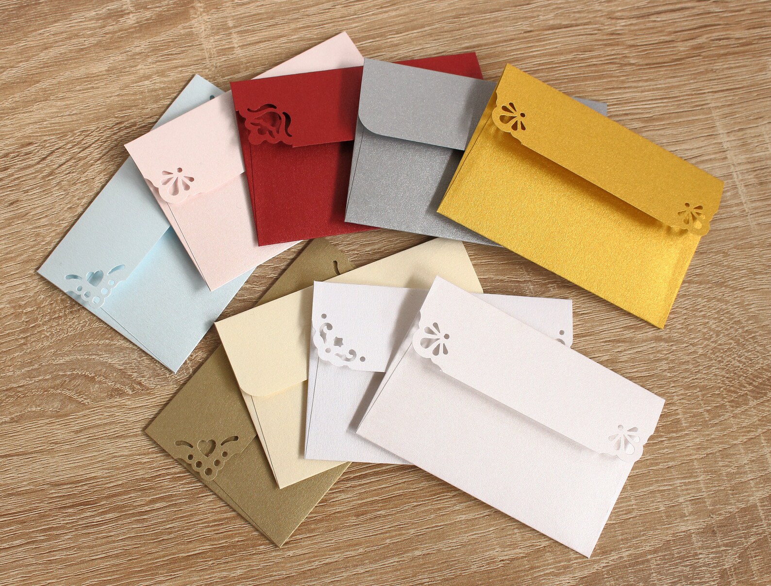 25 Mini Envelopes and Cards Assorted Colors Pearlescent Envelopes Red ...