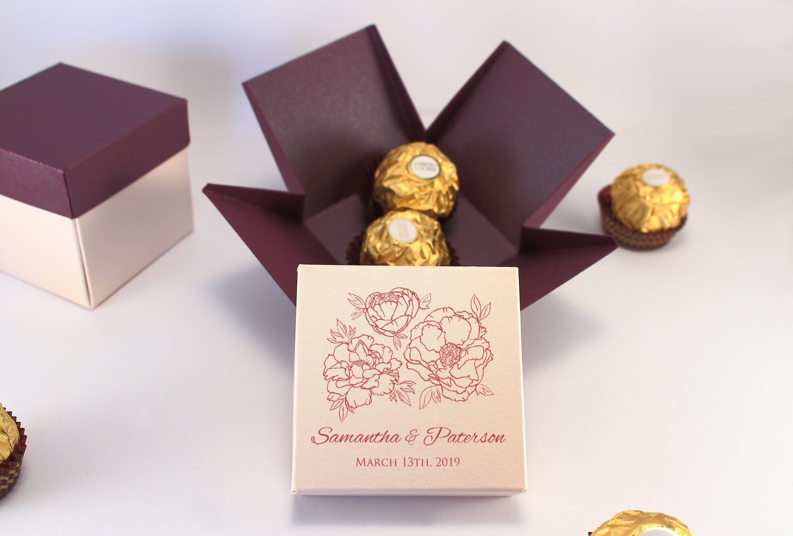 50 Small Coral Wedding Favor Boxes Coral & Burgundy Themed - Etsy