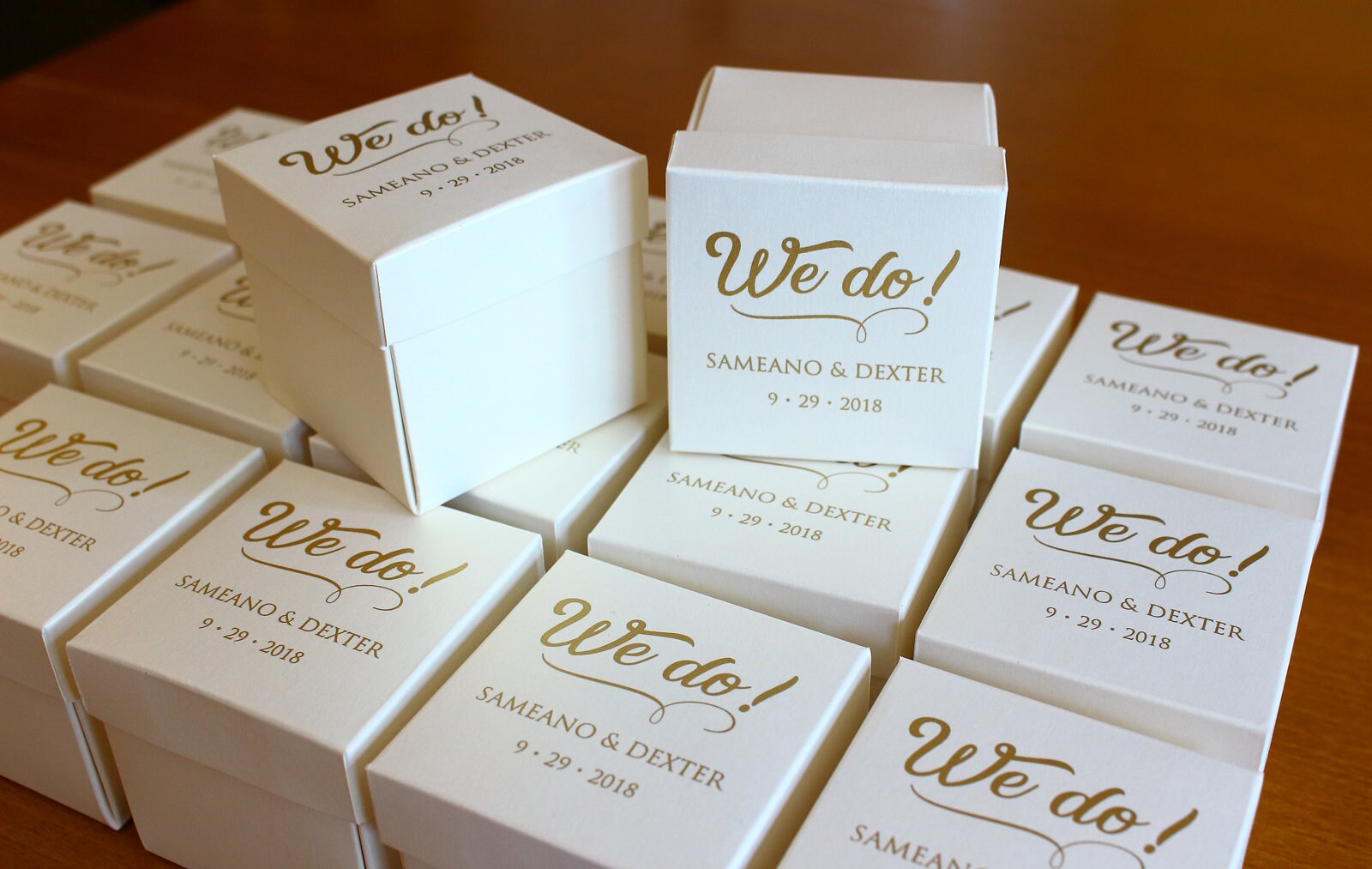 50 White Gold Gift Boxes with Lids Personalized Wedding Favor | Etsy