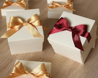10 Personalized Wedding Favor Boxes, 4x4x4 Cube Boxes With Ribbon Bow ...