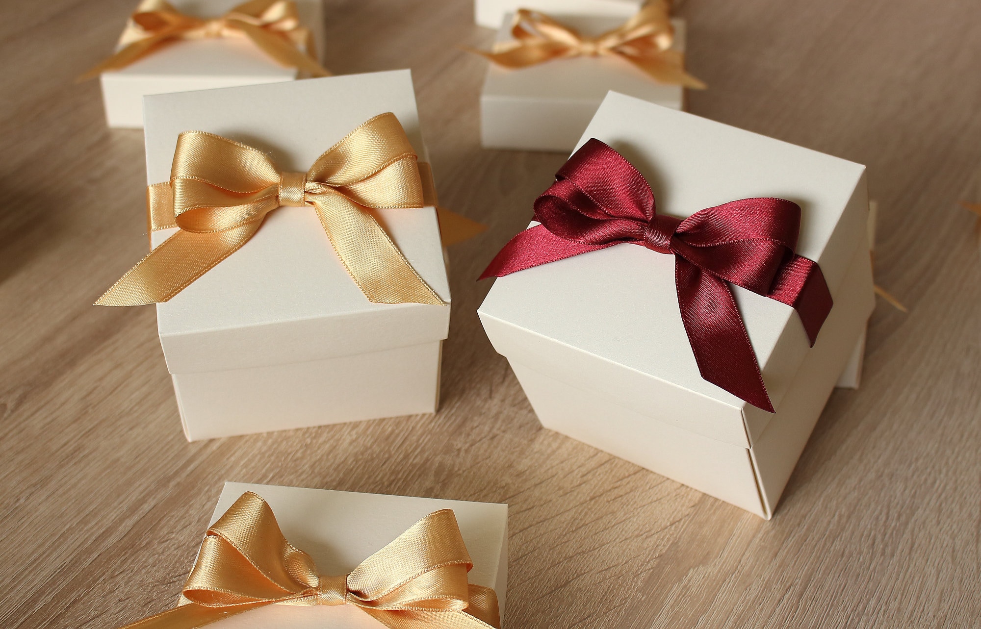 10 Wedding Favor Boxes, 4x4x4 Cube Boxes With Ribbon Bow for Wedding ...