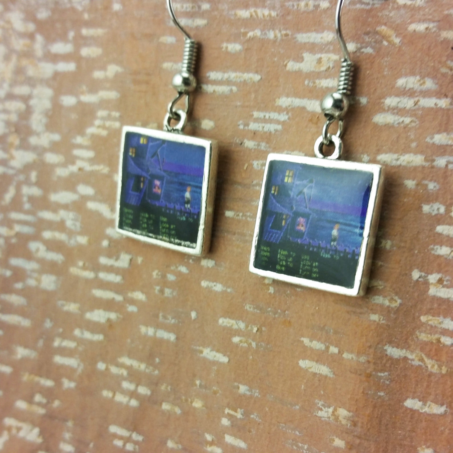 Retro Computer Game Earrings 1/2 Square Silver Bezel - Etsy