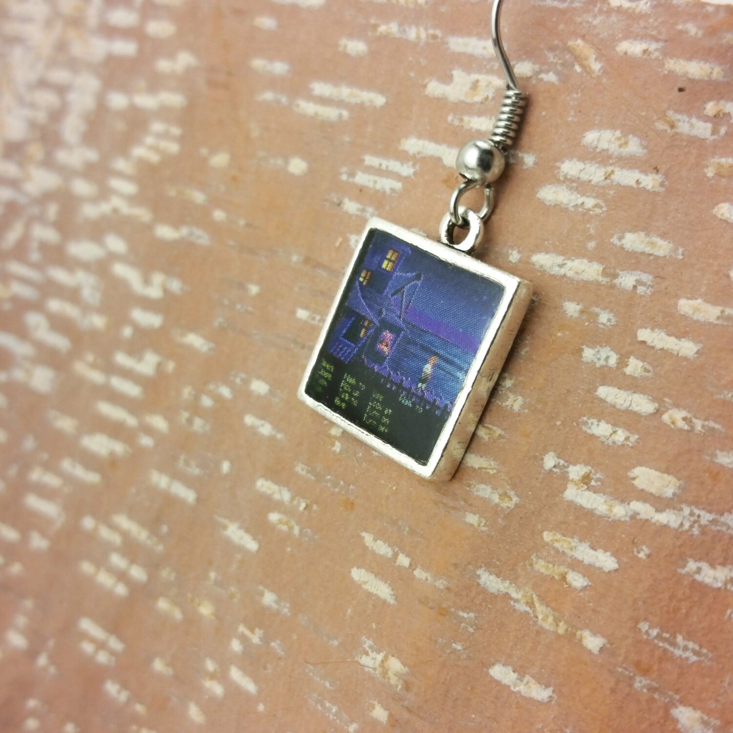 Retro Computer Game Earrings 1/2 Square Silver Bezel - Etsy