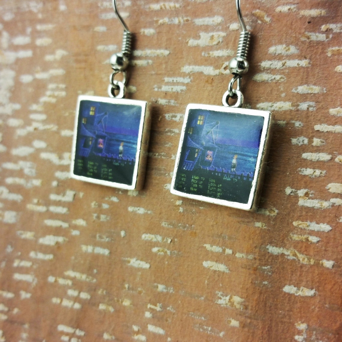 Retro Computer Game Earrings 1/2 Square Silver Bezel - Etsy