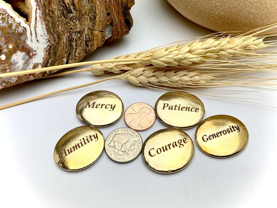 5 Smooth Stones in Bronze – Generosity, Humility, Mercy, Patience, and ...