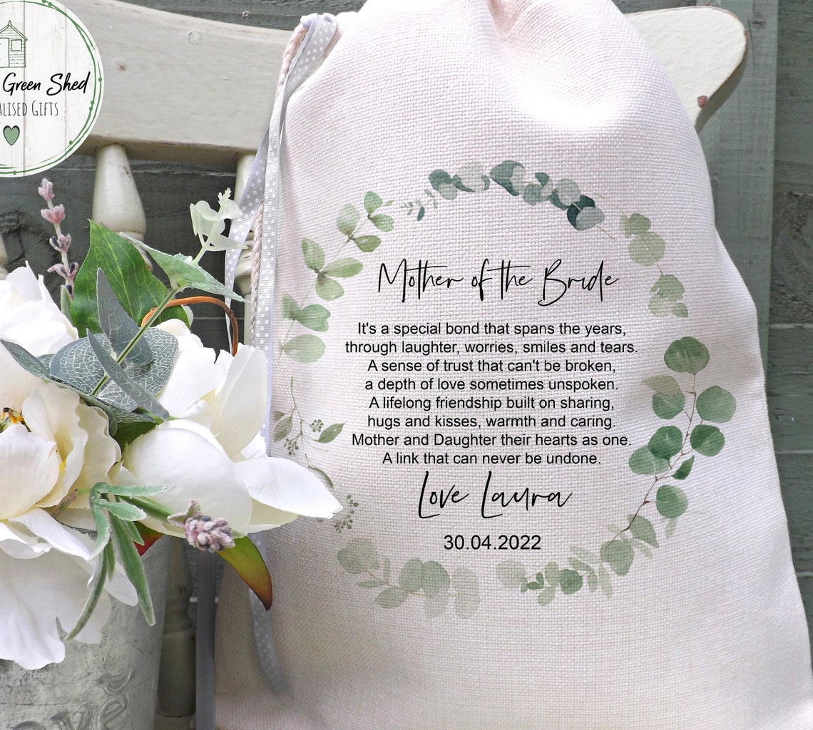 Mother of the Bride, Personalised Keepsake, Luxury Linen Gift Bag Med ...