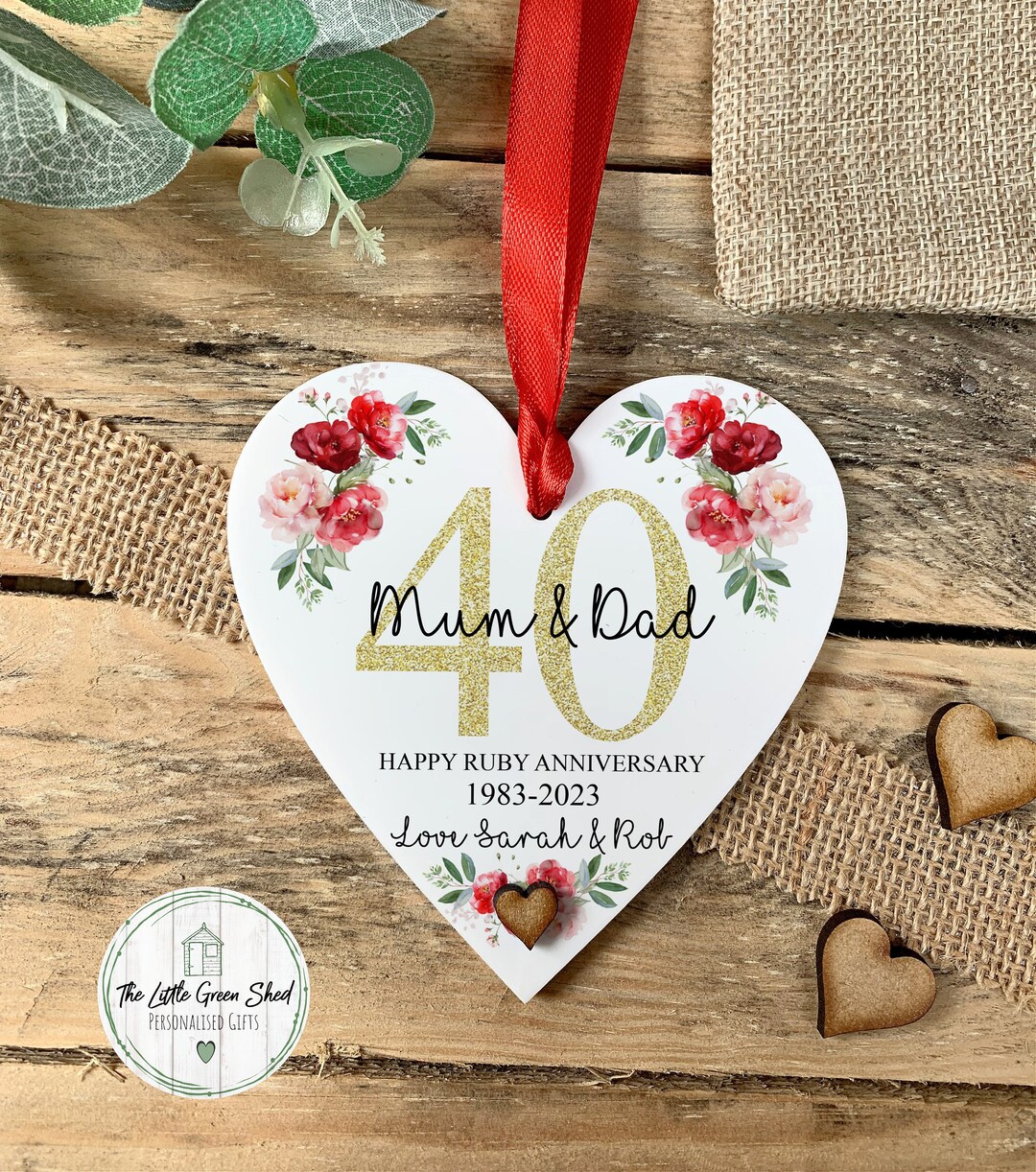Ruby Anniversary Gift, 40th Anniversary Keepsake, Hanging Heart ...