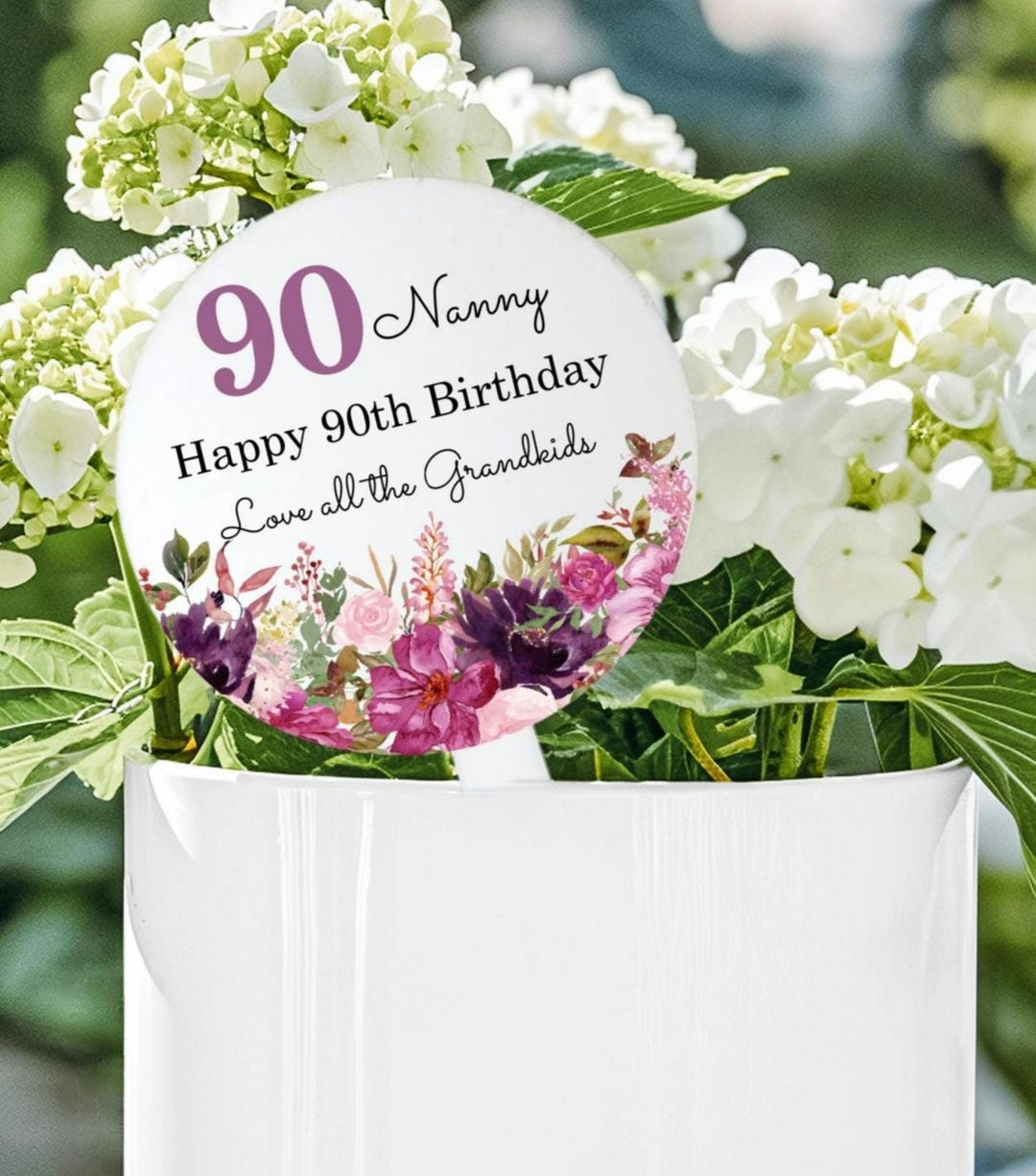 Personalised 90th Birthday Flower Plant Stake: Purple Acrylic ...