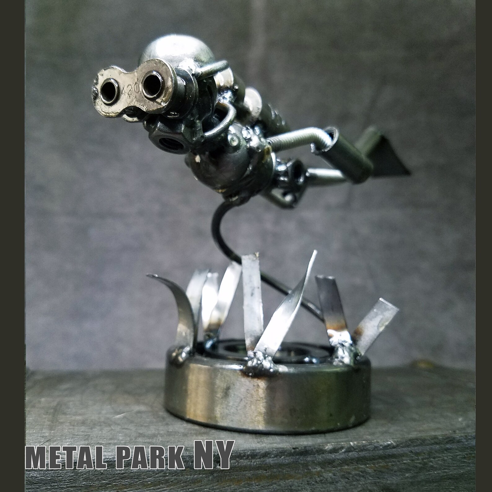Scuba Diver Sculpture - Handmade Scrap Motorcycle Parts, Unique Ocean ...