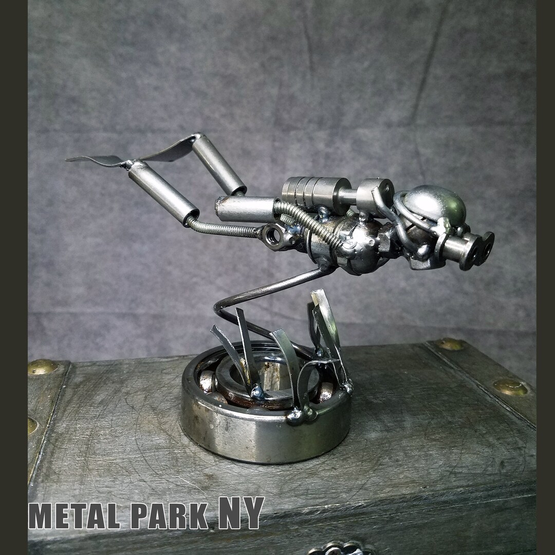 Scuba Diver Sculpture - Handmade Scrap Motorcycle Parts, Unique Ocean ...