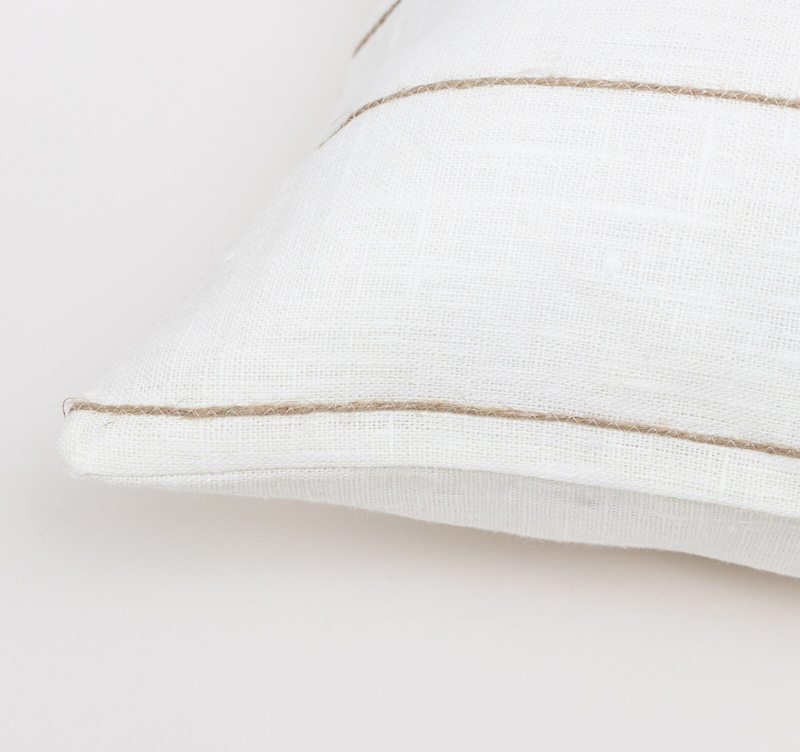 White Linen Pillow Covers With Natural Jute Stripes, Boho Throw Pillow ...