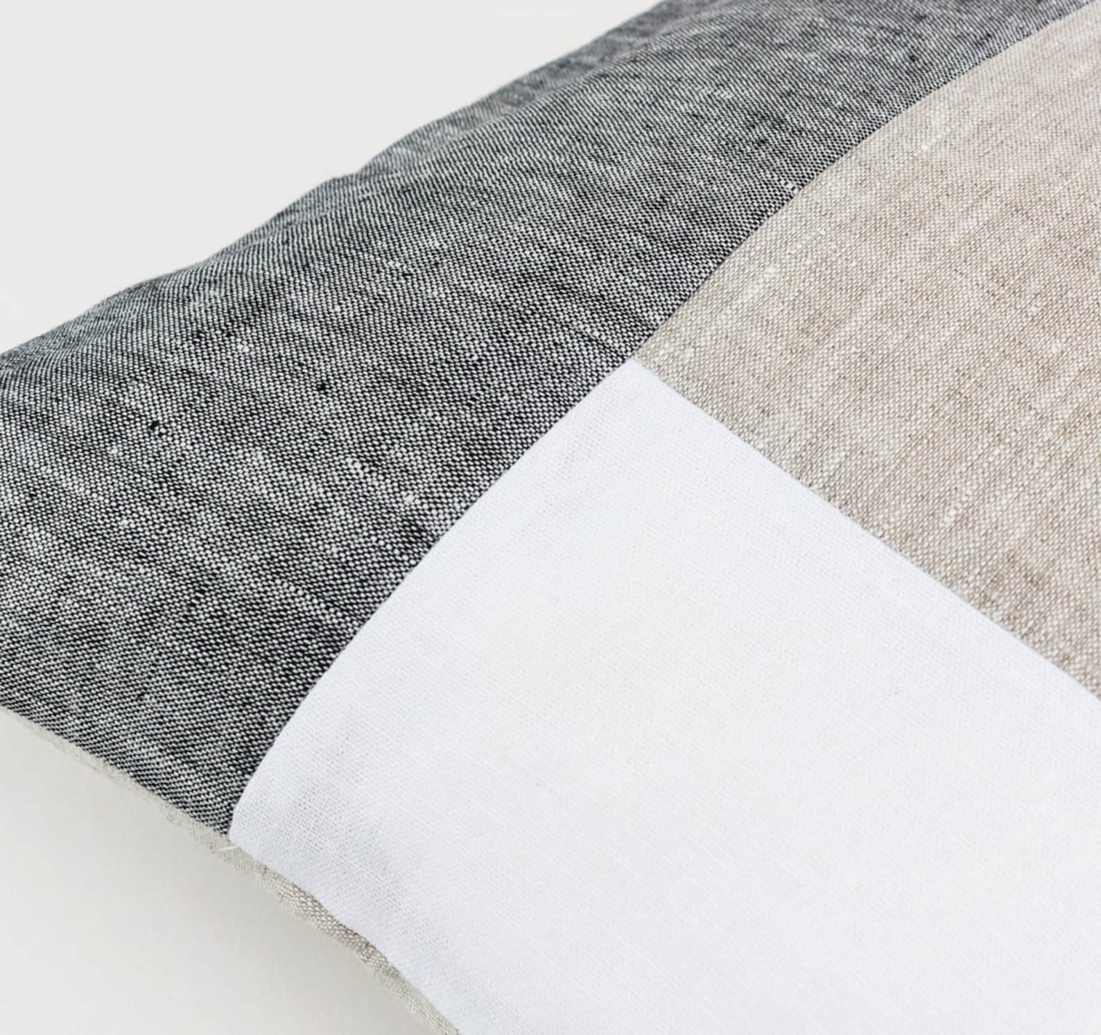 Linen Color Block Pillow Cover Set in Dark Gray, Beige and White ...