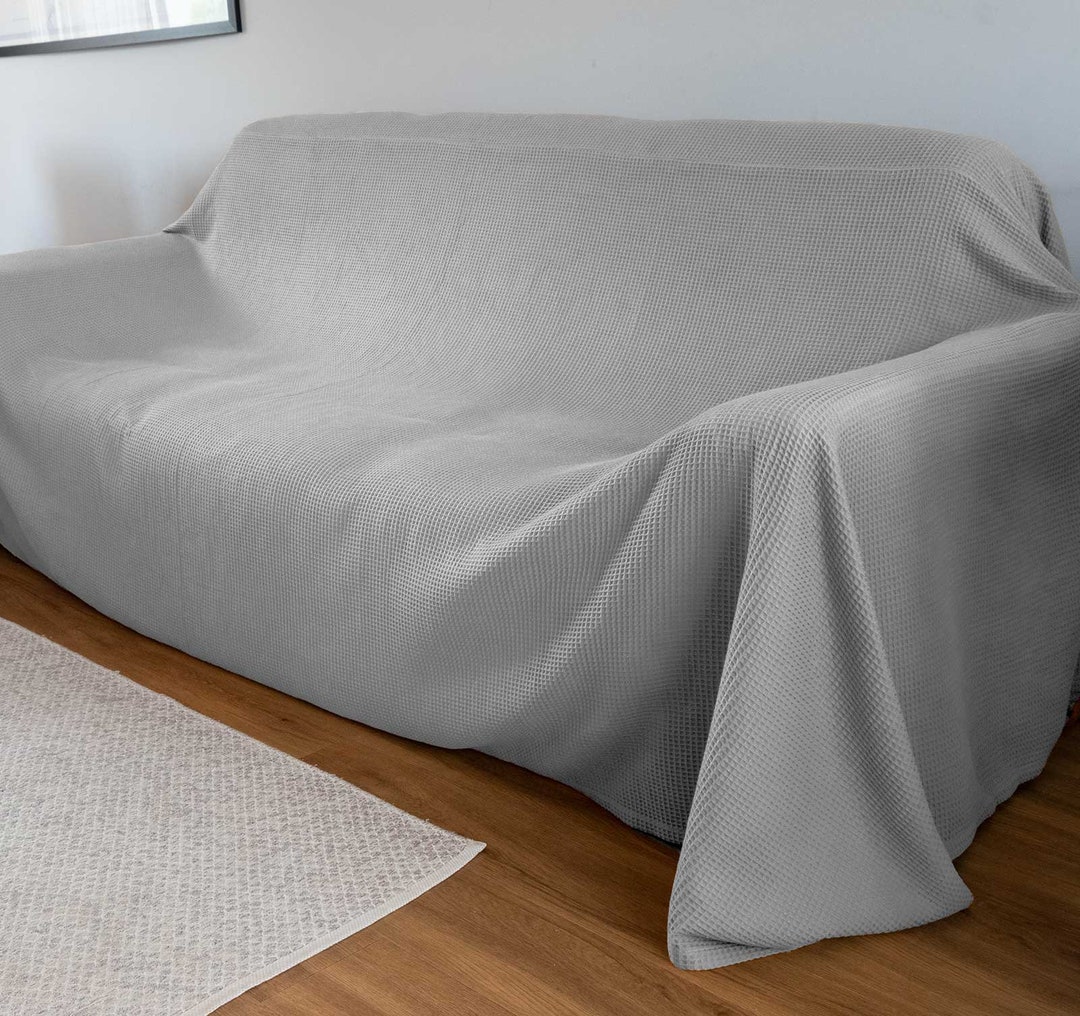 Silver Grey Waffle Couch Cover in 5 Colours, Handmade Waffle Sofa Cover ...