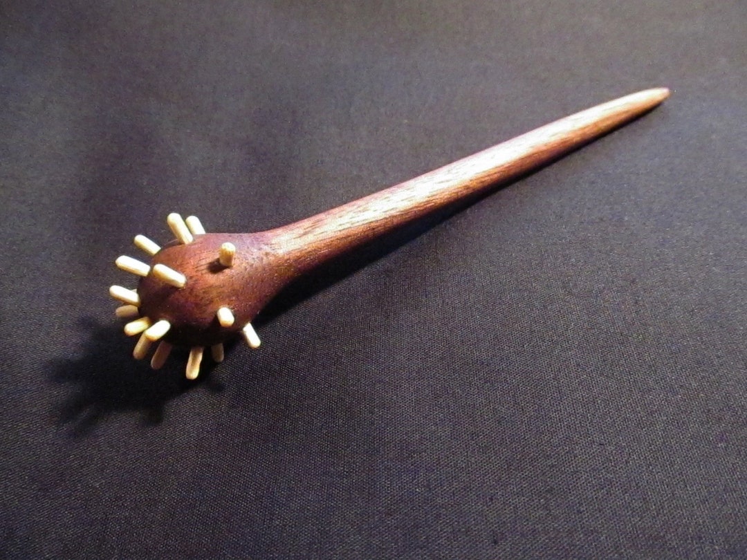Spike Ball Hair Stick - Hand Carved - Black Walnut Stick With Bamboo ...