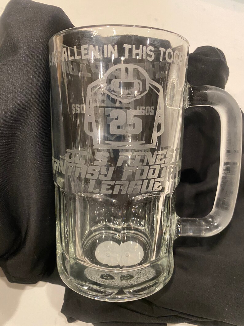Etched Glass/ Etched Beer Mug/ Glass Trophy/ Fantasy Football - Etsy