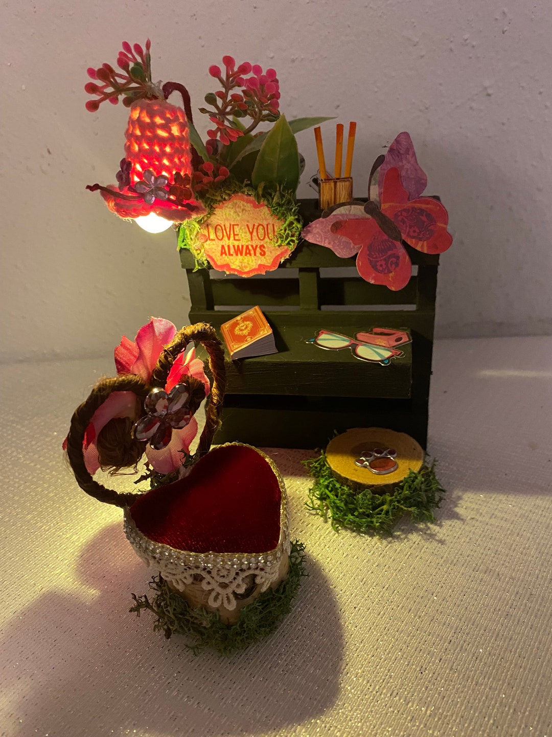 Valentine Fairy Desk With Working Lamp & Red Velvet Chair - Etsy