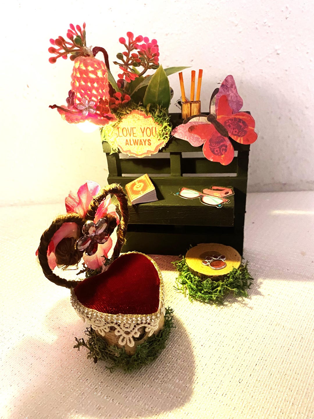 Valentine Fairy Desk With Working Lamp & Red Velvet Chair - Etsy