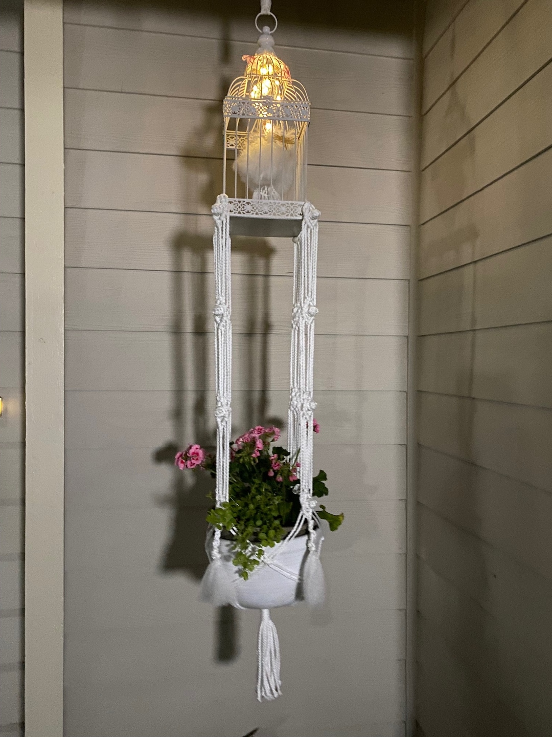 Unique Macrame Bird Cage Plant Hanger With Lights on Timer& Metal ...