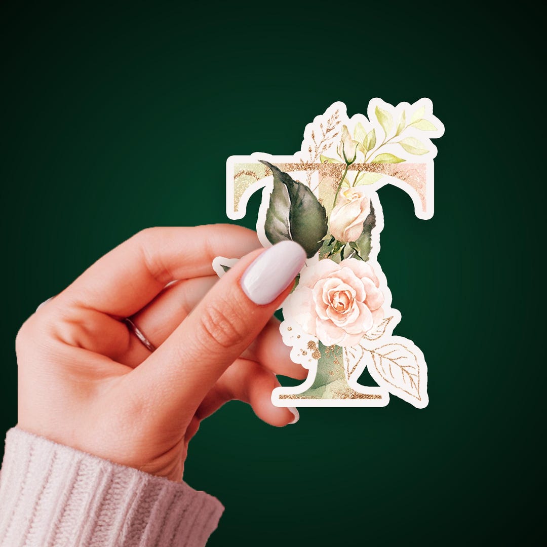Letter T Sticker: Blush Rose Monogram Decal - Etsy