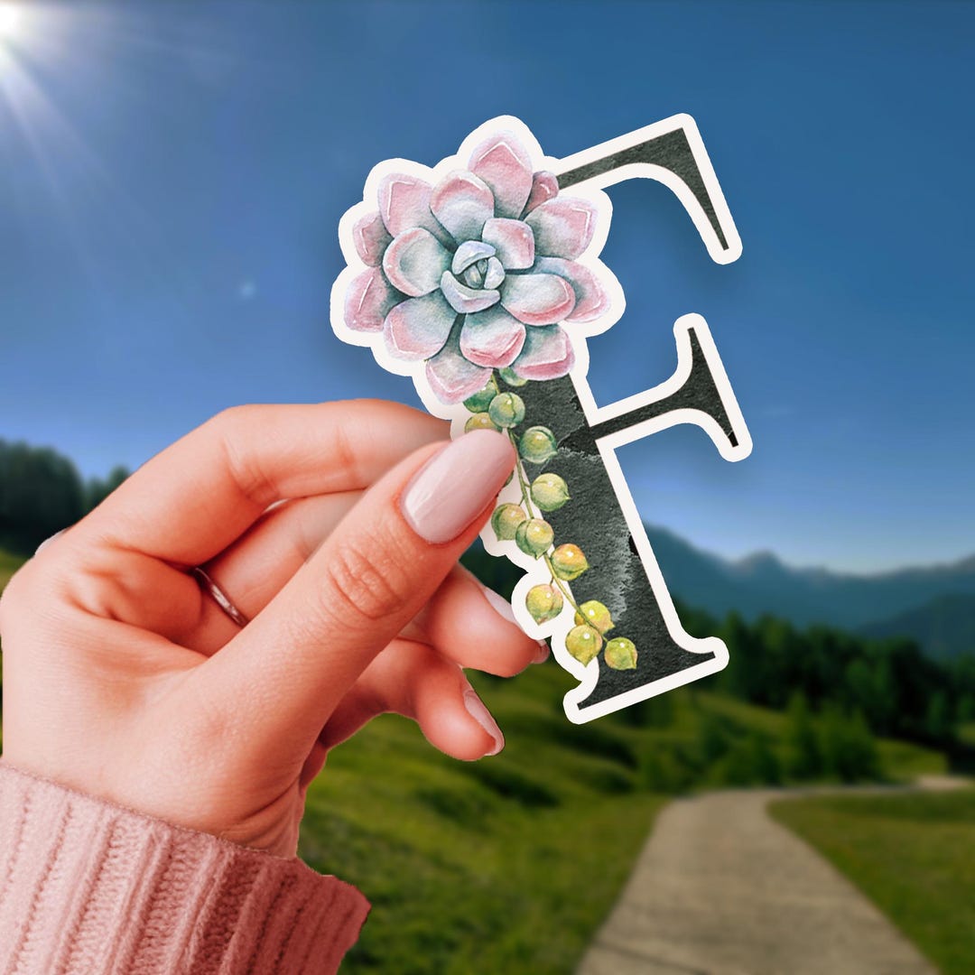 Letter F Sticker: Butterfly Accent, Watercolor Floral Vinyl Decal - Etsy