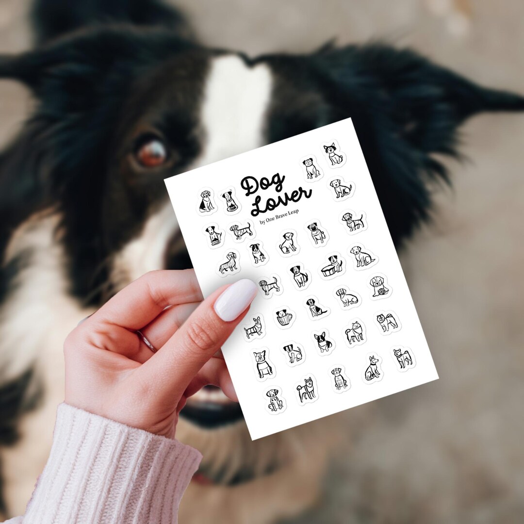 Black and White Dog Doodle Sticker Pack: Glossy Vinyl Decals - Etsy