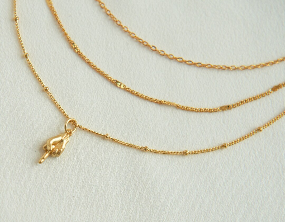 Middle Finger Charm Gold Necklace || Gold Chain Necklace || Layer Chain ...