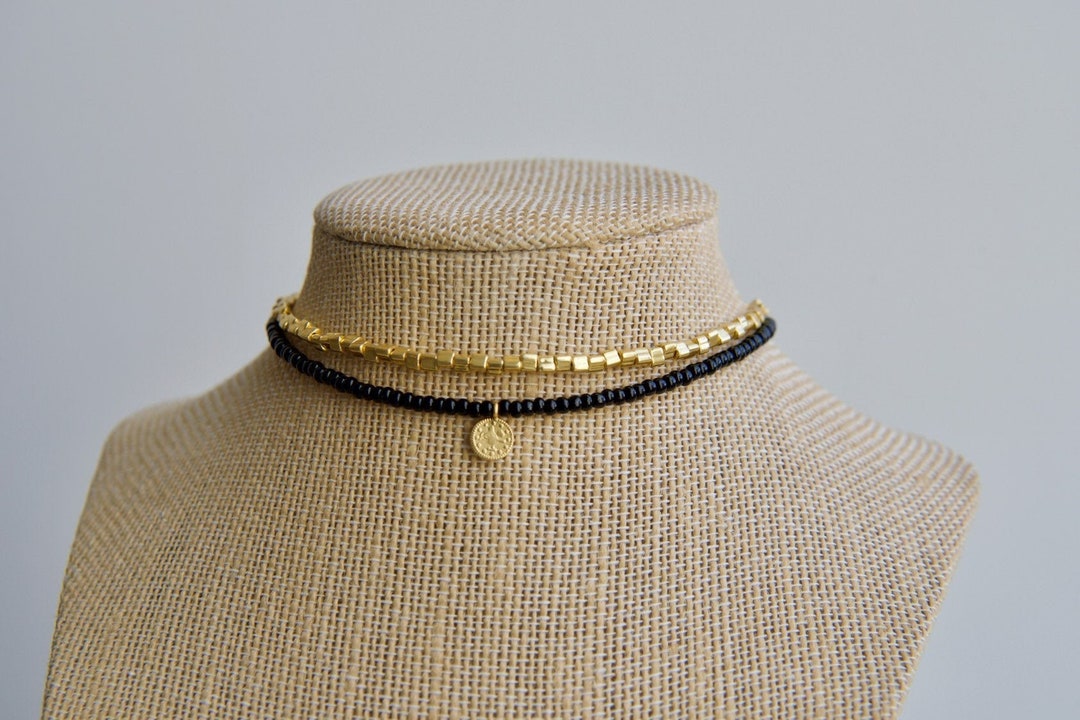 Black Coin the Club Choker Set || Beaded Choker Set || Necklace Sets ...