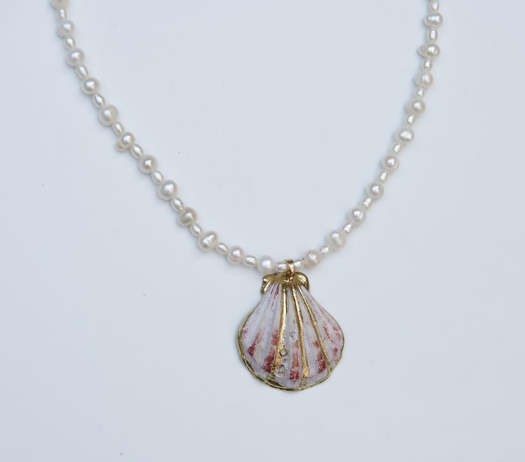 Shell Ya Later Pearl Necklace, Mussel Shell Pendant Bead Necklace ...