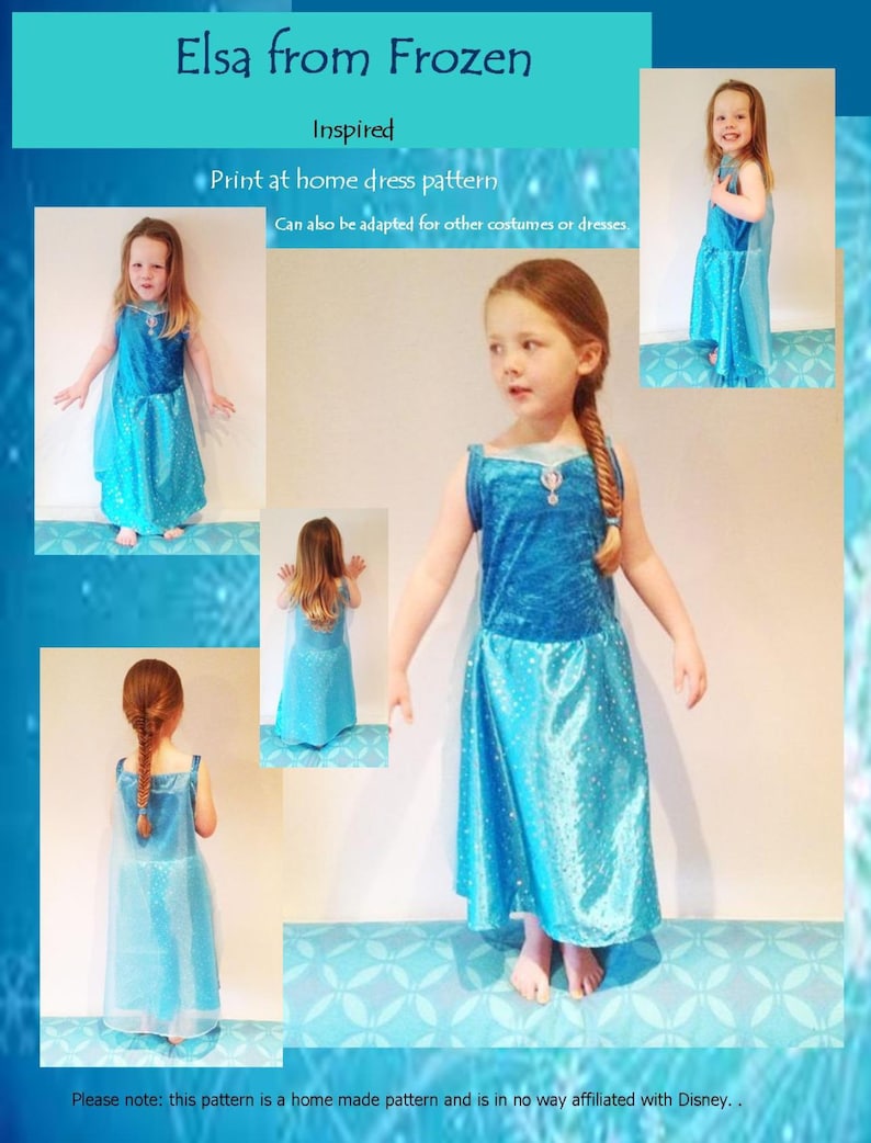 Elsa From Frozen Inspired Dress Pattern, Girls Age 2 - 8, Print at Home ...