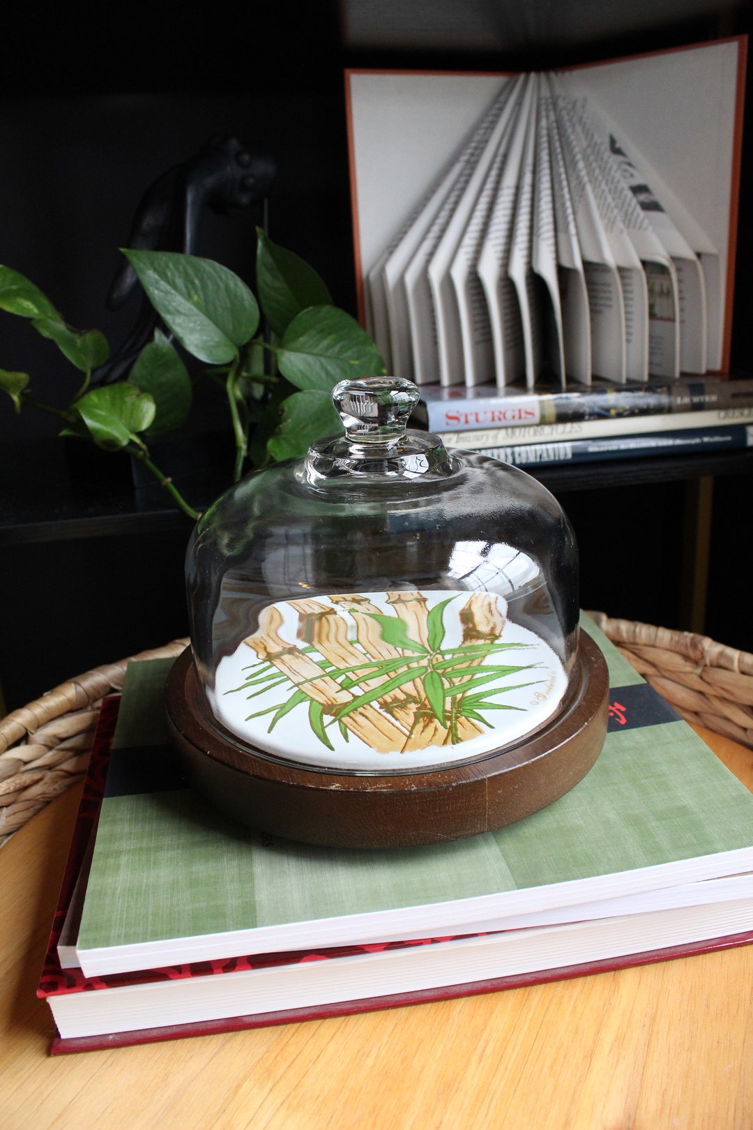 Vintage Goodwood Cheese Dome Glass Covered Snack Dish Retro Bambo ...