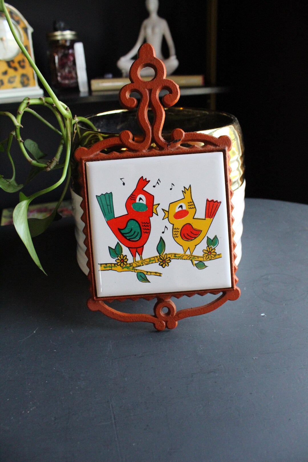 Vintage Kitchen Trivet Mod Style Birds on Tile Metal Trivet Vintage ...