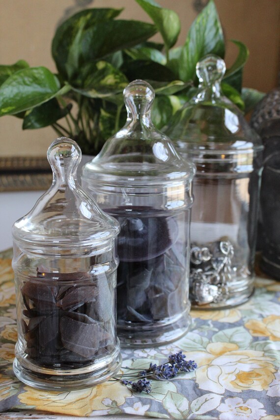 Vintage Trio Of Clear Glass Apothecary Jars Large Medium Small Etsy