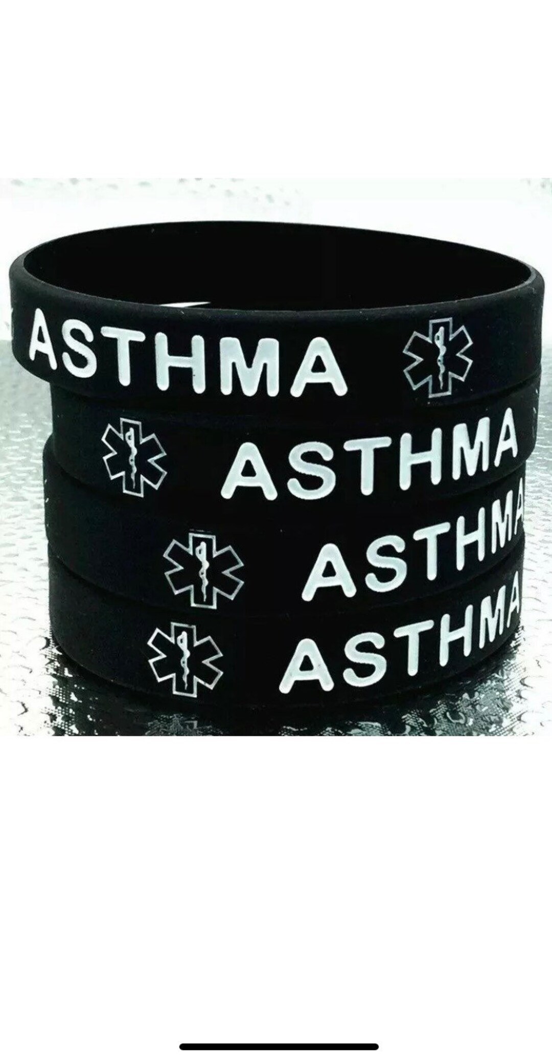 Asthma Medical Bracelet ID Health Alert Black Silicone Band - Etsy