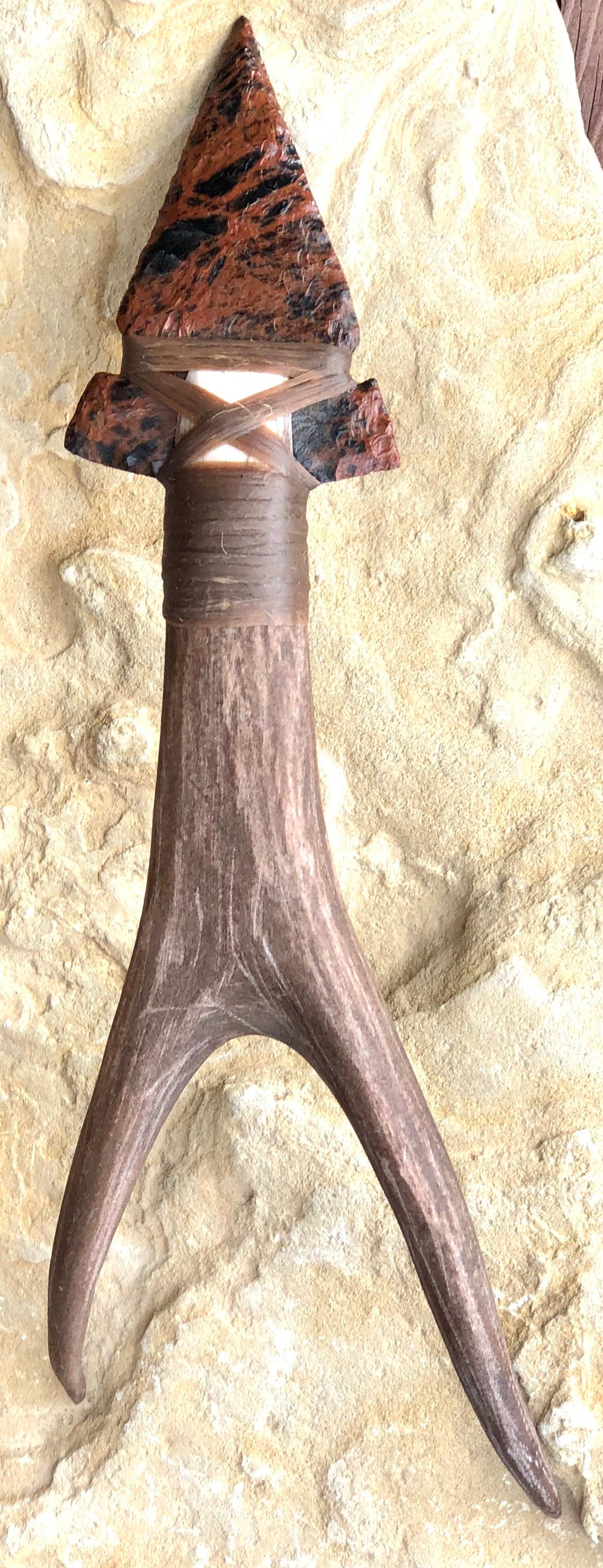 Obsidian Arrow Head Knife With Antler Handle - Etsy