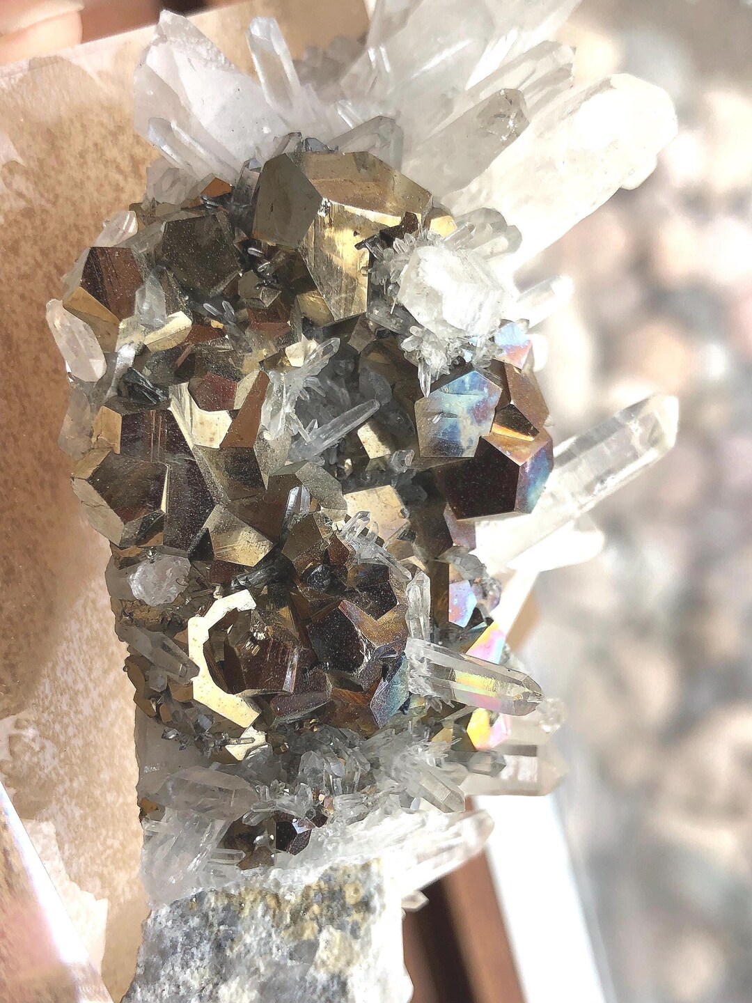 Quartz Crystal Plate With Chalcopyrite Crystal Specimen Clear Display ...