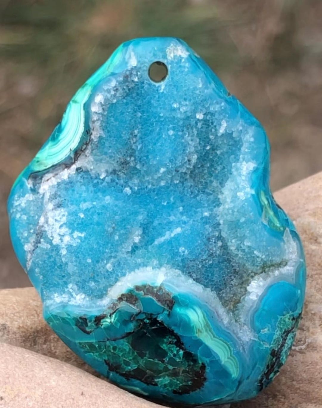 RARE Ray Mine Druzy Gem Silica/chrysocolla/focal Bead Pendant Crafted ...