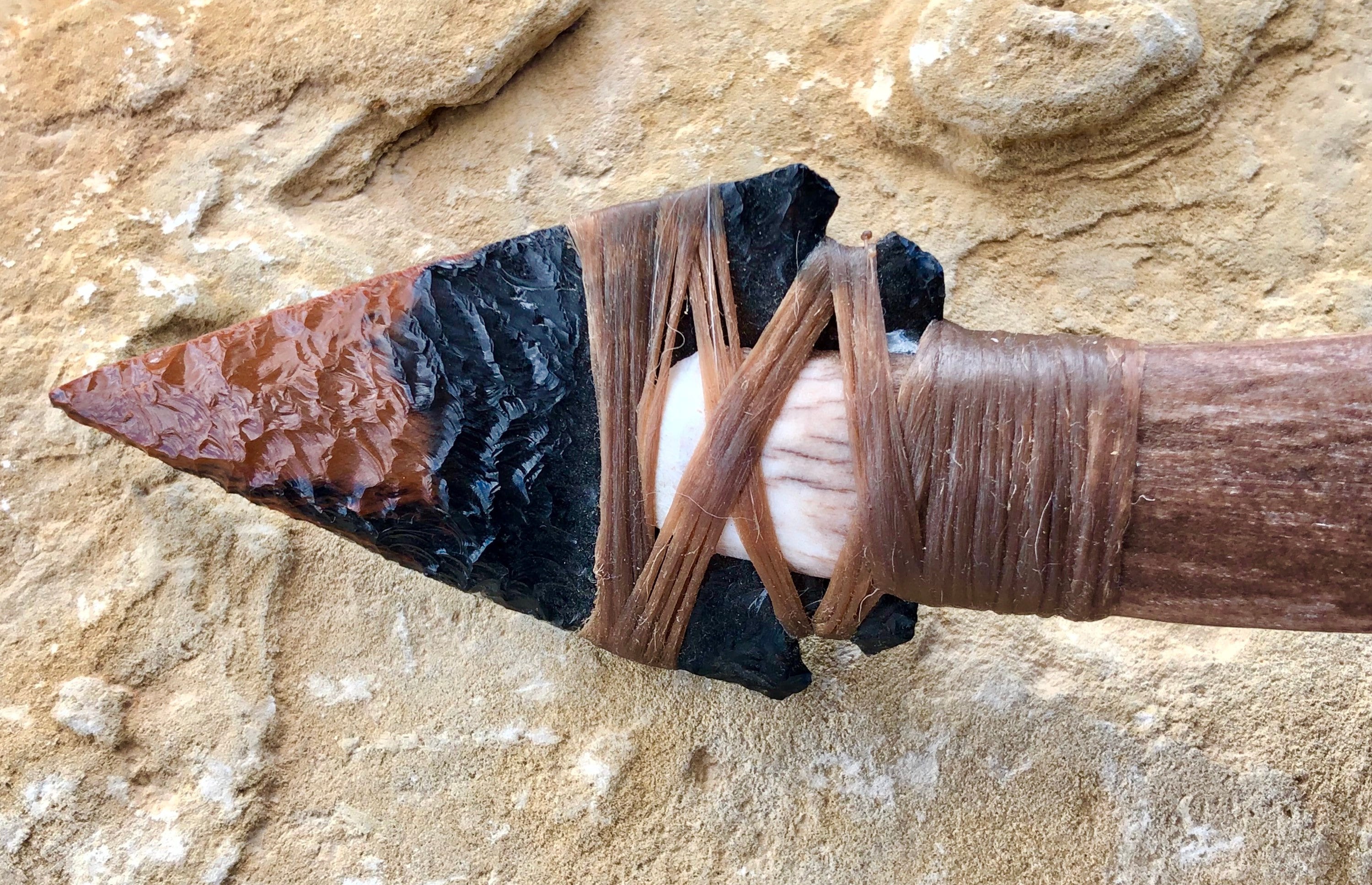 Obsidian Arrow Head Knife With Antler Handle - Etsy