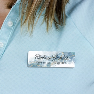 Custom Name Tag With Marble Design, Durable Plastic Name Tag With ...