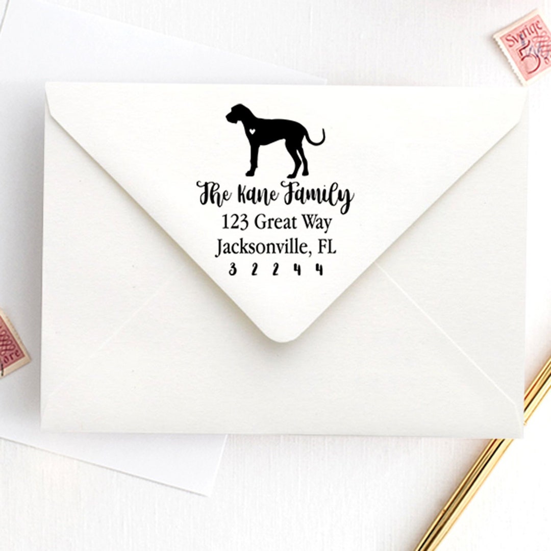 Great Dane Custom Address Stamp - Self Inking Great Dane Calligraphy ...