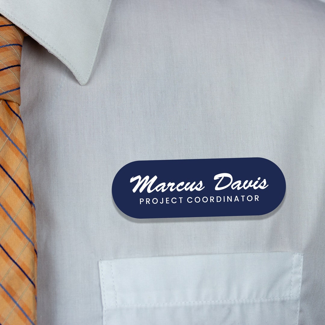Custom Name Badge With Script Font, Name Tag Magnetic, Custom Engraved ...