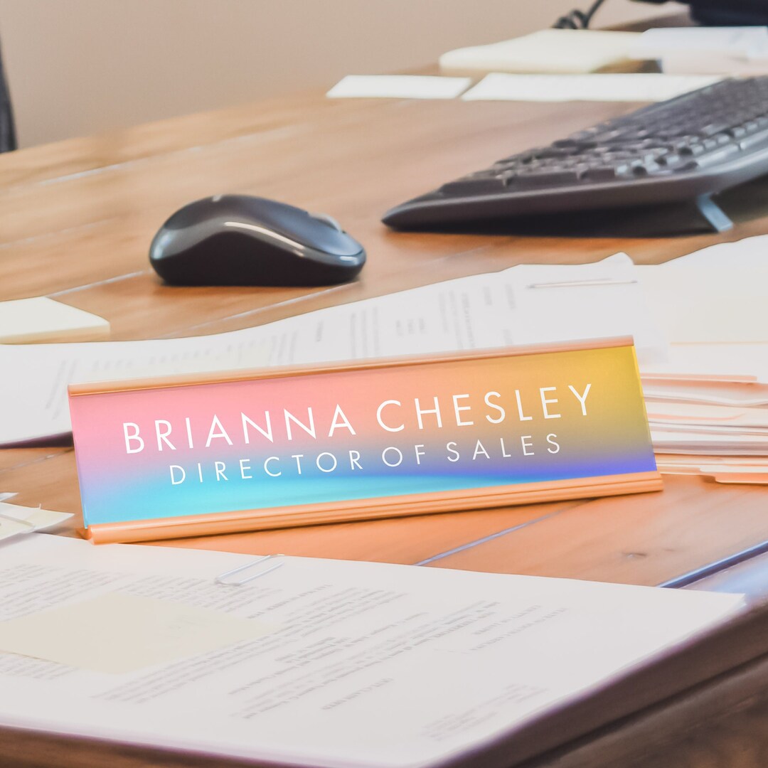 Pink Gradient Desk Name Plate, Desk Plaque for Office Decor, Custom ...