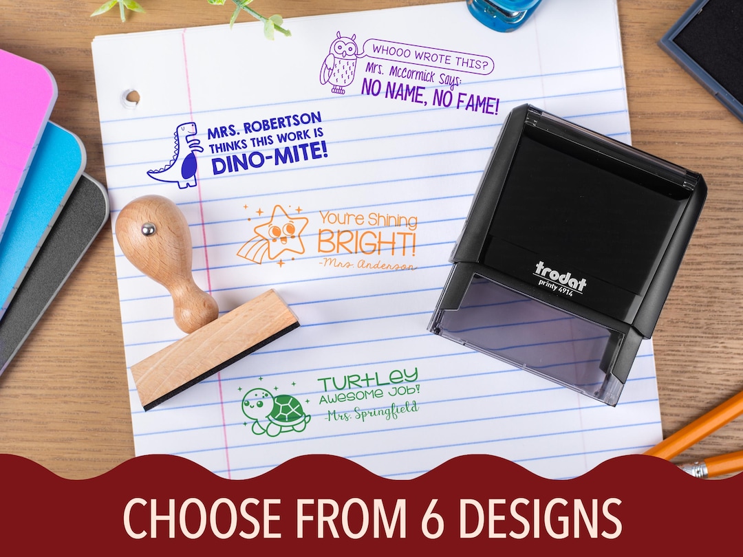Fun Personalized Teacher Stamp, Custom Classroom Grading Stamp, Cute ...