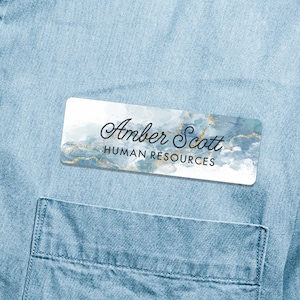 Custom Name Tag With Marble Design, Durable Plastic Name Tag With ...