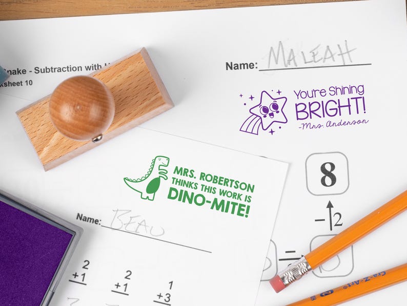 Fun Personalized Teacher Stamp, Custom Classroom Grading Stamp, Cute ...