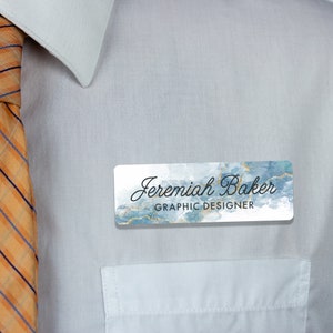 Custom Name Tag With Marble Design, Durable Plastic Name Tag With ...