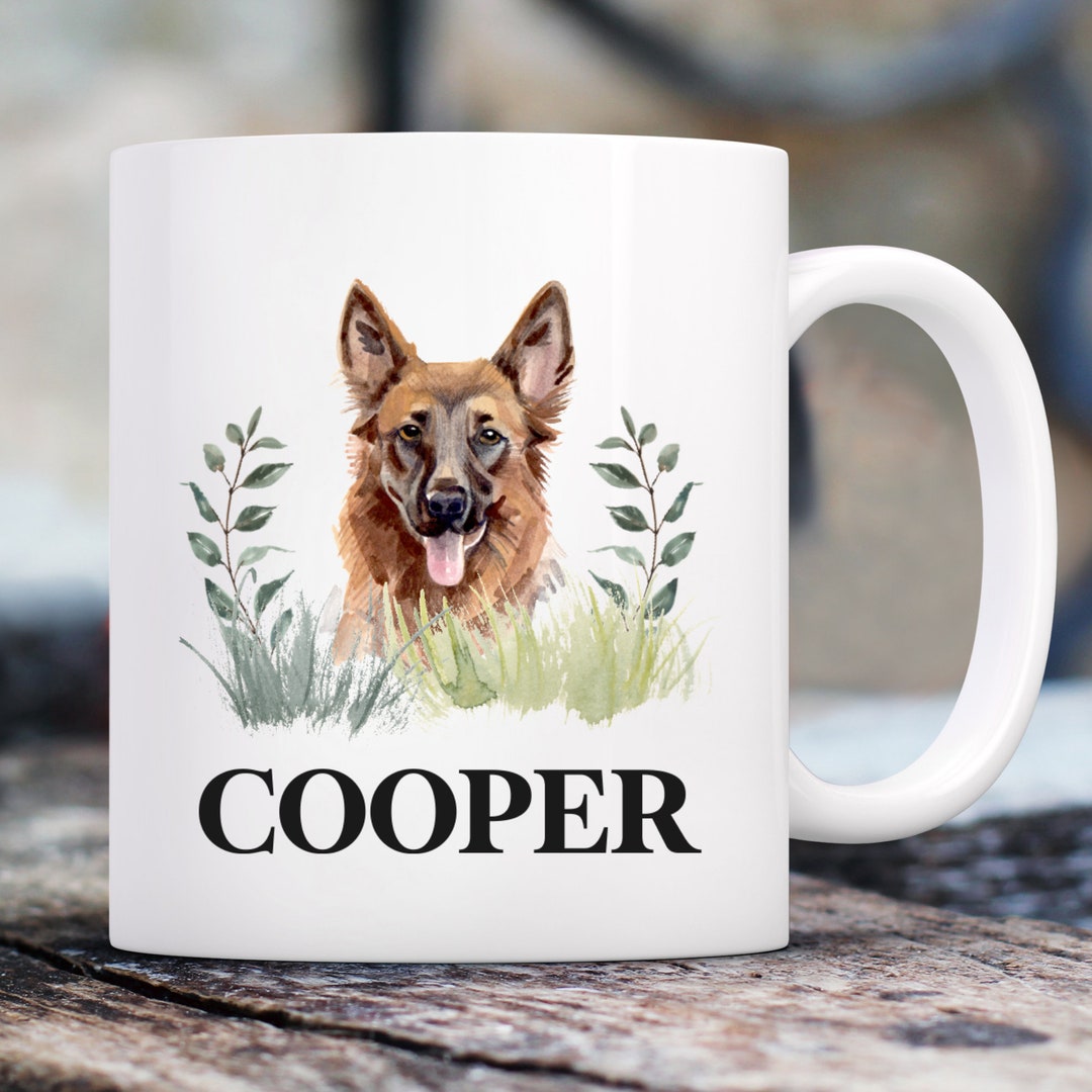 German Shepherd Botanical Mug With Custom Name | Personalized Coffee ...