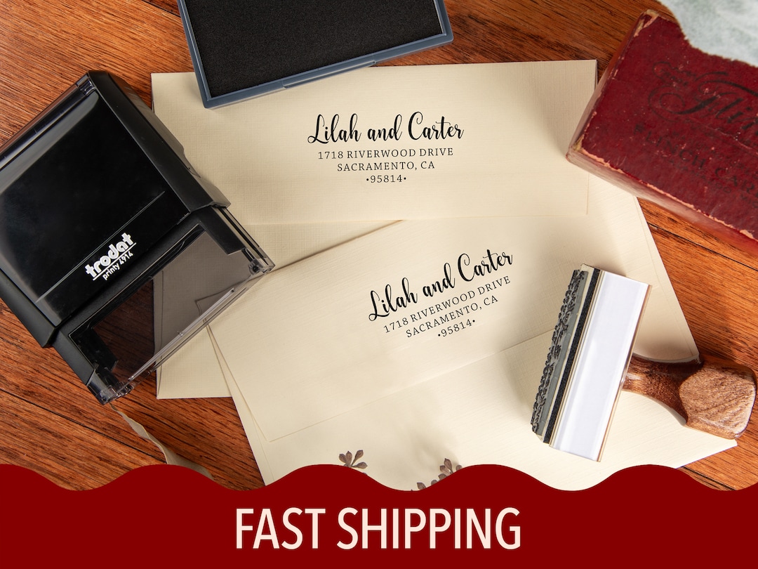 Personalized Return Address Stamp | Custom Script Self-inking & Wooden ...