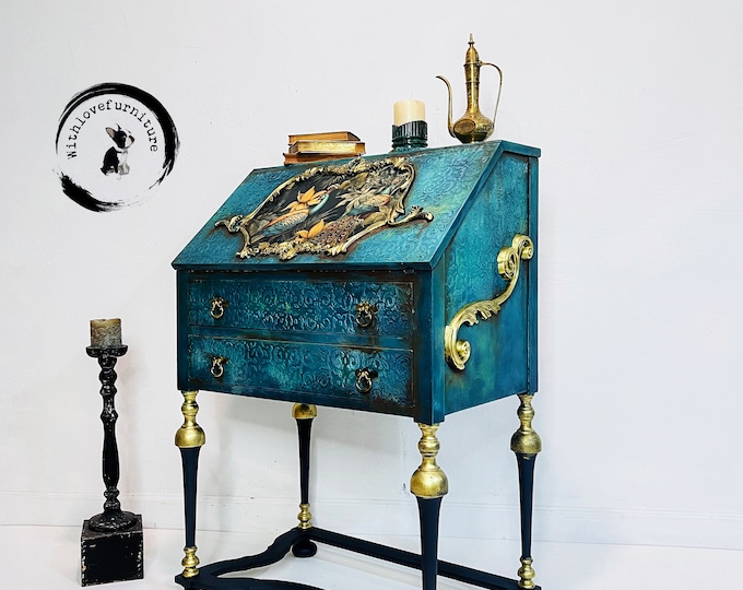Eclectic Secretary Desk Hand Painted Fairy Tale Inspired Bureau Bedroom ...